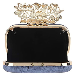 Fawziya Flower Clutch With Rhinestones Velvet Clutches For Women-Grey