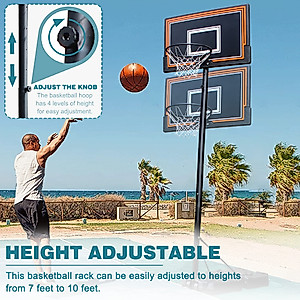 Basketball Hoop Outdoor 7-10FT Adjustable Basketball Goal, 44in Outdoor Basketball Hoop & Goals for Kids, Youth, and Adults in The Backyard with Blackboard & Wheels
