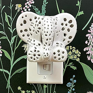 Lilys Lights Handmade LED Ceramic Elephant Plug in Night Light for Kids (White Elephant)