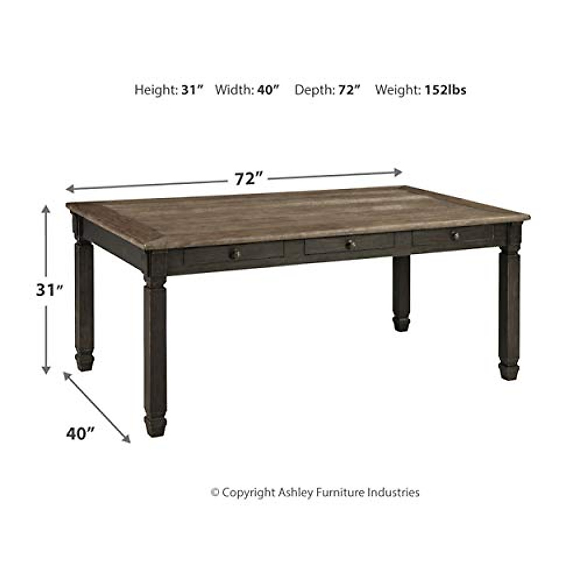 Signature Design by Ashley Tyler Creek Farmhouse Dining Table with Drawers, Seats up to 6, Almost Black
