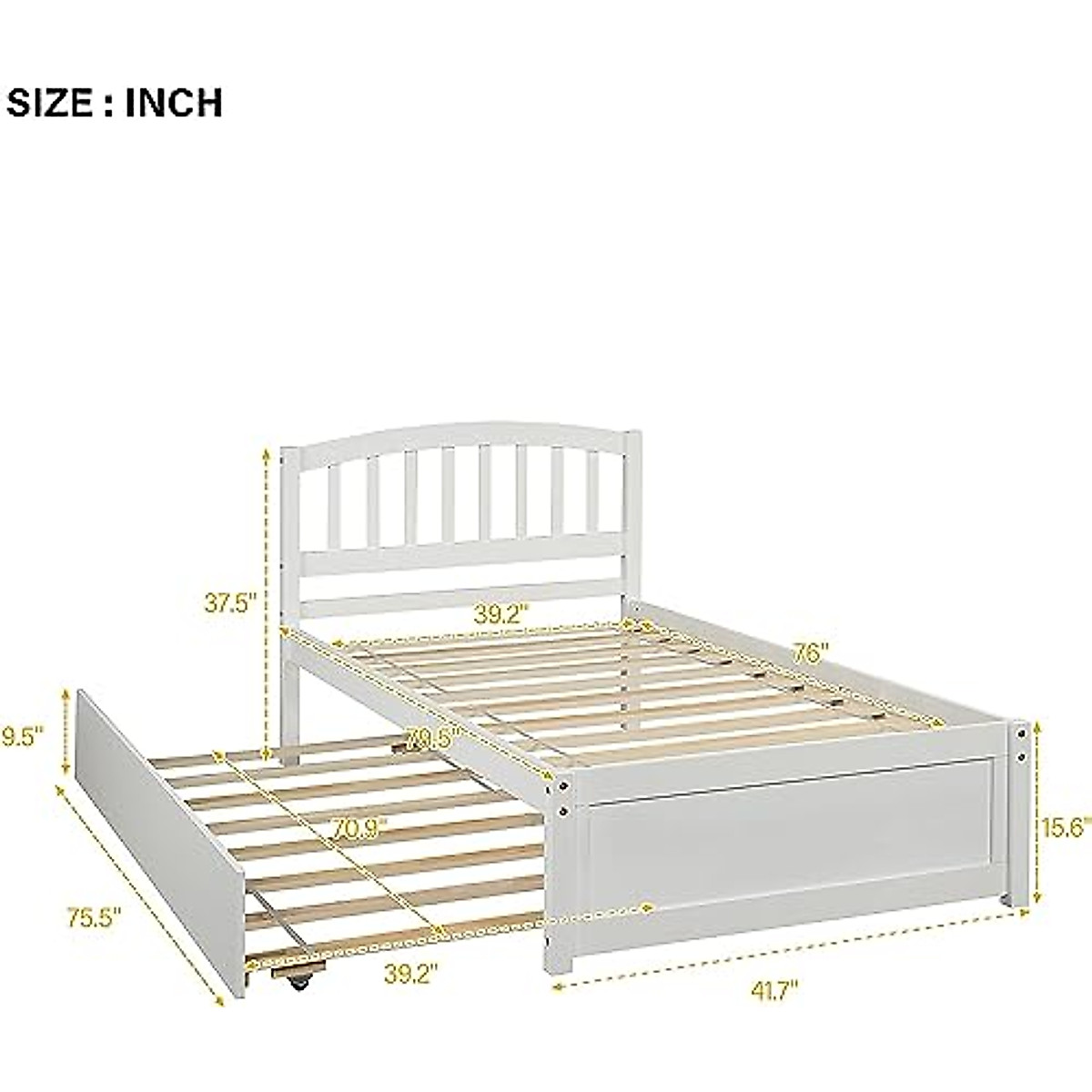 Harper & Bright Designs Twin Bed Frame with Trundle, Twin Bed Frame with Headboard, Wood Twin Platform Bed with Pull Out Trundle for Kids, Guest Room,No Box Spring Needed,White