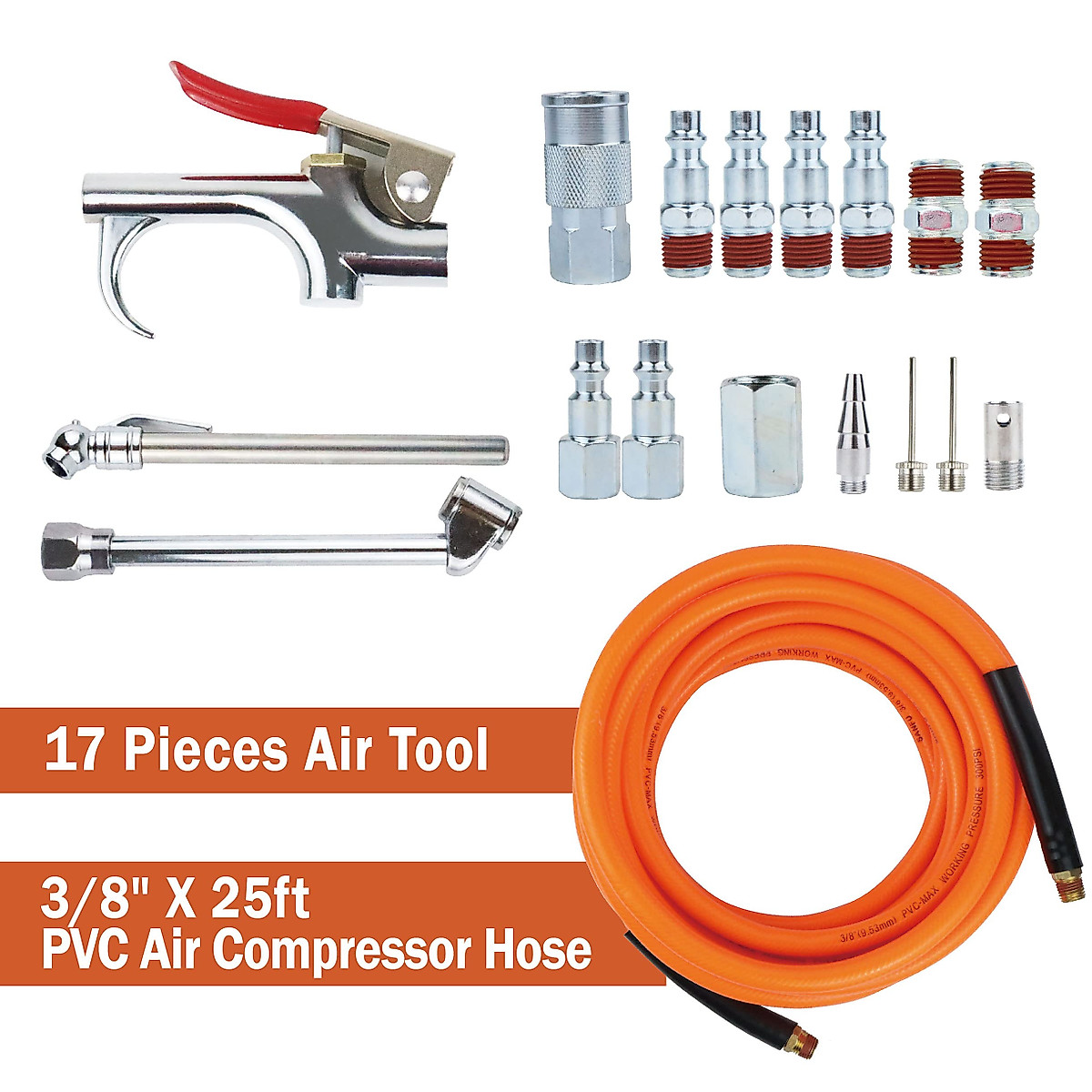 MELPRISU 17 Pieces Air Tool Kit 3/8" X 25ft PVC Air Compressor Hose Kit Air Compressor Accessories Kit