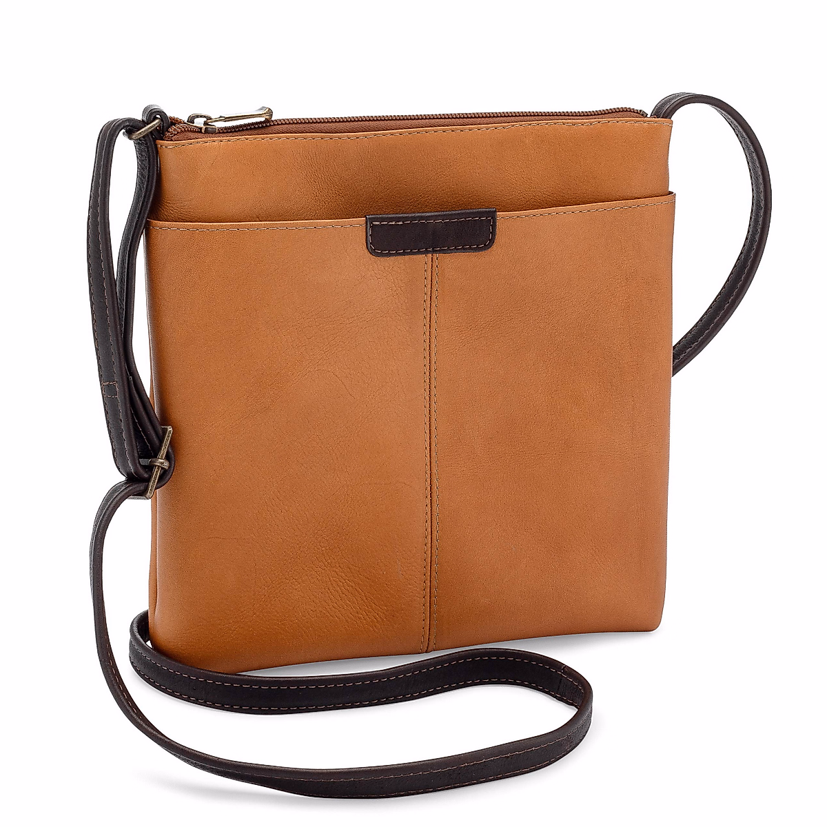 Le Donne Leather Cora Slip Pocket Crossbody - Premium Full Grain Colombian Leather, 9" x 9.5"x1" (Tan)