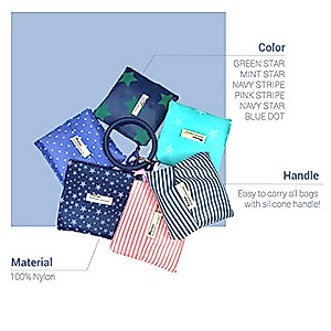 6 Pack of Reusable Grocery Bags with Ring Holder Foldable Machine-Washable Shopping Tote Sturdy Lightweight (Pattern)