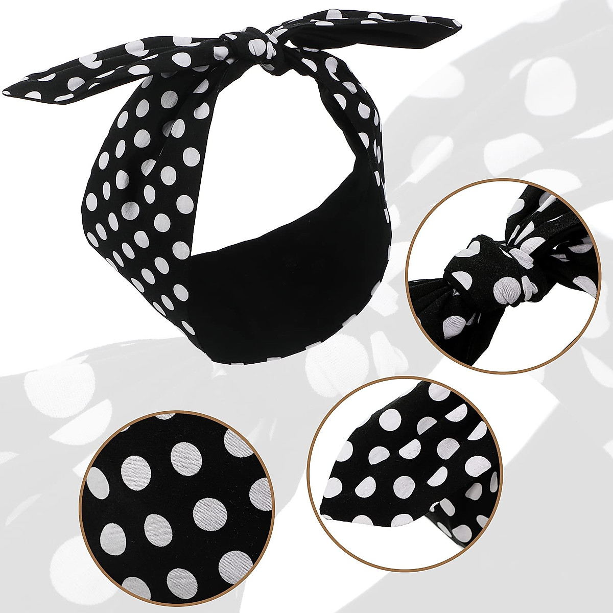 Costume Headband White Polka Dot Bandana Wire Headband Halloween Dress up Retro Hairband Headwrap Hair Accessories for Women(Big Dots,Black)