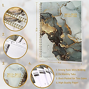 Monthly Planner 2023-2025 - 2023-2025 Monthly Planner With Tabs, Jul. 2023- Jun. 2025, 9” x 11”, 24 Monthly Planner with Flexible Cover, Back Pocket, Twin-Wire Binding - Black Waterink