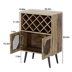 SogesHome 23.6 inches Wine Cabinet, Wine Storage Rack with 11 Bottle, Rack Wine Holder, Large Storage Cabinet with Metal Mesh Doors, for Kitchen, Dining Room, Living Room
