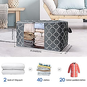Vosign 3-Pack Large Storage Bags for Clothes Pillow Blankets, Foldable Storage Containers Organizers Bins with Reinforced Handles, Clear Window, Sturdy Zippers, 100L, Grey