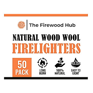 Wood Wool Fire Starter 50 Pack – Long Burn Time Up to 10 Minutes, Ideal Fire Starters for Campfires and Charcoal Starter – Made from Wood and Wax