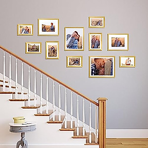 Giftgarden Gold 8x10 Picture Frame Set of 10, Matted to 5x7 Picture with Mat or 8 x 10 Photo without Mat, Multi Golden Frames for Wall and Tabletop Display