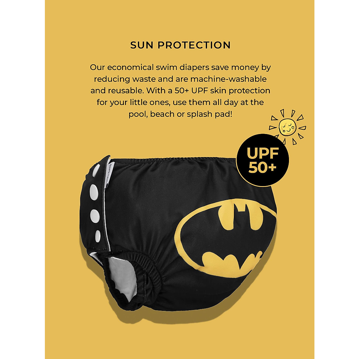Simple Being Adjustable Snap Reusable Swim Diaper, Double Gusset (DC Batman 24 Months)