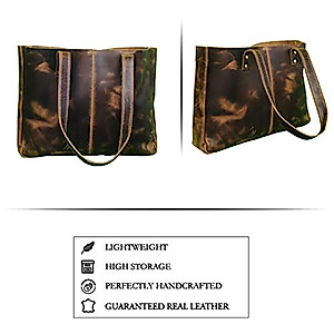 16" Vintage Buffalo Leather Bag Womens Shoulder Tote Bag