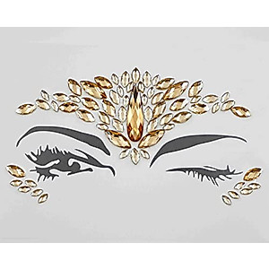 face jewels for makeup Festival Wedding Face Gems Temporary Tattoos mermaid halloween Bindi Fusion Headpiece Body Jewellery bindi face jewel(Topaz gold/SR16)