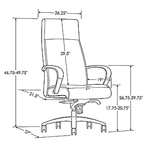 ZURI Forbes Genuine Leather Aluminum Base High Back Executive Chair - Dark Brown