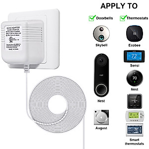 Hotop 2 Pack 24 Volt Transformer, 16.4FT Long C Wire Adapter Thermostats for Most Versions of Smart Thermostat and Ring Doorbell, Compatible with Nest Ecobee Sensi and Nest Skybell Eufy Wyze