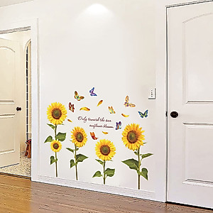 CIWEI Sunflower Wall Stickers Butterfly Wall Sticker- Flowers Wall Decal,Sunflower Wall Stickers,Wall Stickers for Bedroom Living Room Bathroom Decor