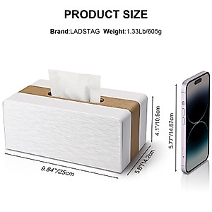 Tissue Box Cover, New PU Leather Kleenex Box Covers Rectangular Tissue Holder for Home/Office/Car Decoration 9.84"X5.59"X4.13" - Light Luxury Peach&White