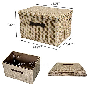 HUATK 2 Pack Decorative Storage Boxes with Lids Storage Woven Baskets for Shelves, Closet Organization Bins for Office, Bedroom, Closet, Toys (Khaki)