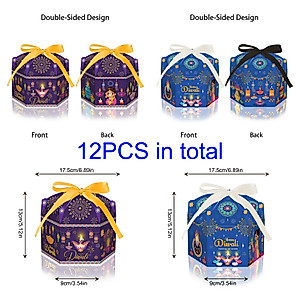 KYMY Diwali Treat Boxes, 12pcs Happy Diwali Goodie Candy Gift Boxes for Snack Sugar Chocolate, India Festival of Lights Gift Boxes, India Festival Party Favor for Diwali Decorations
