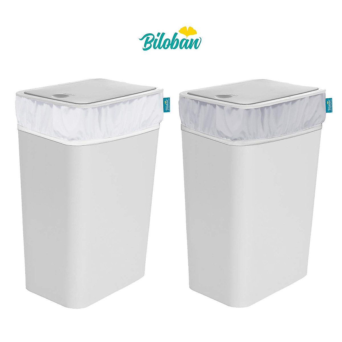 Biloban Reusable Diaper Pail Liner Bags 2 Pack for Ubbi Diaper Pail, Waterproof Larger Capacity & Washable Wet Bag for Dirty Diapers, Cloth Diaper, Laundry and Kitchen Garbage, Grey & White