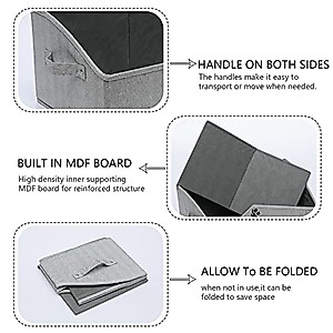 Geyecete Large cat Toy Box Storage Box - Foldable Cotton and Linen Trapezoid Organizer Boxes with Handle, Collapsible Basket for cat Toys-CAT-Striped Gray