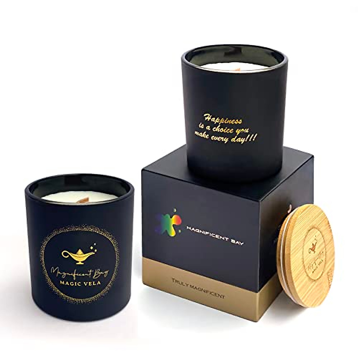 Scented Candles for Men Extra Large 11 oz 70+ Hours Burn Time Wood Wick Luscious Coffee Scented Candles Magic Vela Scented Candle by Magnificent Bay.Gifts for Women and Men.