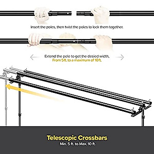 Julius Studio 10 x 9.6 feet (W x H) Triple Crossbar Backdrop Stand, 3 Cross Bars Easy Length Adjustable Background Support System Kit for Photography, Video, Party, Event, JSAG667