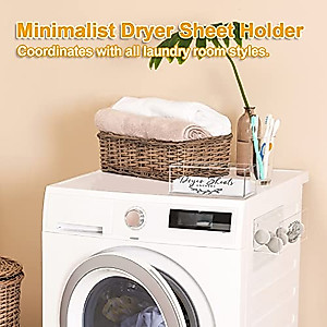 Acrylic Dryer Sheet Holder with Lint Bin, KMOTASUO Clear Dryer Fabric Sheet Holder Storage Box Dispenser, Minimalist Dryer Sheets Fabric Softener Container for Laundry Room Decor