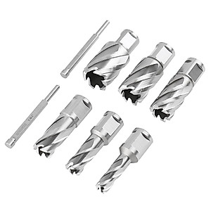 Accusize Industrial Tools Hss Professional Annular Cutter Set 1'' Cutting Depth, 7/16'' to 1-1/16'' with 3/4'' Weldon Shank, 8 Pc Set, HSS1-0000
