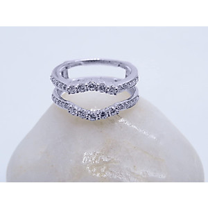 Dazzlingrock Collection 0.50 Carat (ctw) Round White Diamond Chevron Enhancer Guard Double Ring for Her in 10K White Gold Size 7