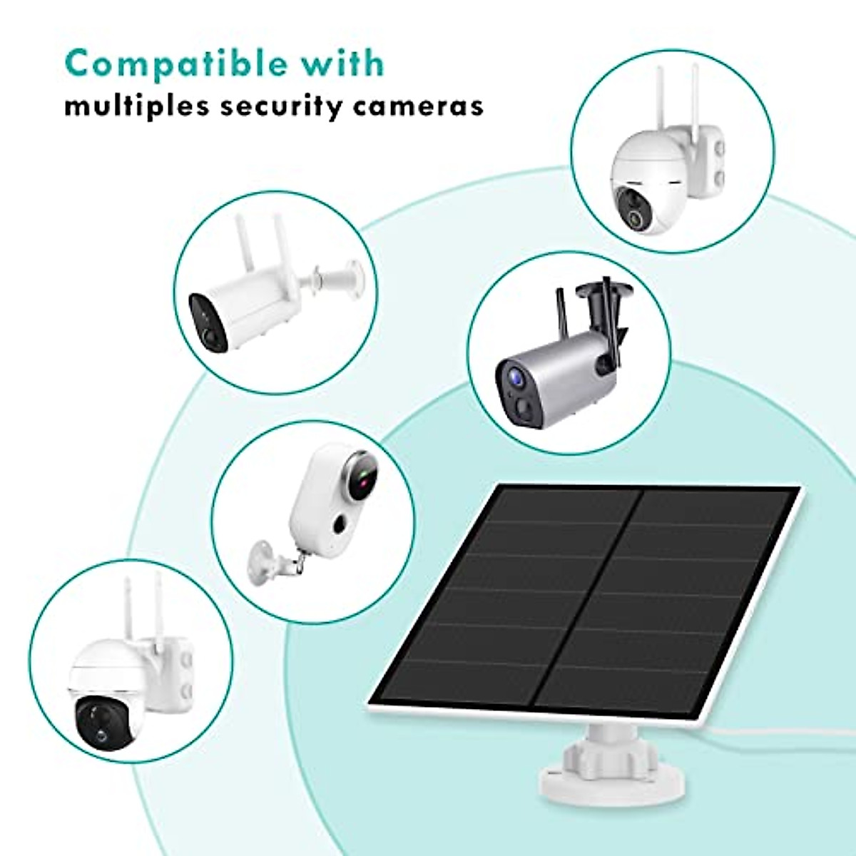 5W Solar Panel for Rechargeable Battery Security Camera, Outdoor IP65 Waterproof Solar Power Supply for Wireless Surveillance Camera, Micro USB Solar Panel, 360° Adjustable Wall Mounting Bracket