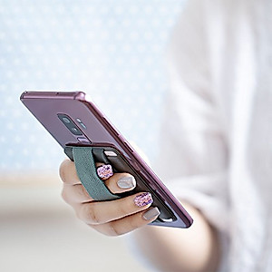 Sinjimoru Phone Grip Credit Card Holder with Flap, Secure Stick-On Wallet as Phone Finger Strap Adhesive ID Card Case for iPhone Case. Sinji Pouch B-Flap Black.