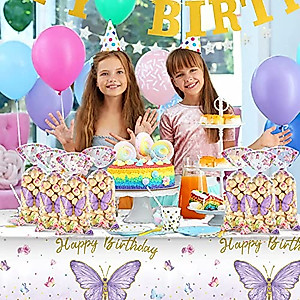 100 Pcs Butterflies Cellophane Treat Bags Plastic Butterfly Party Favors Watercolor Butterfly Cello Candy Bag with 100 Twist Ties for Butterfly Theme Baby Shower Girl Birthday Party Supplies (Purple)