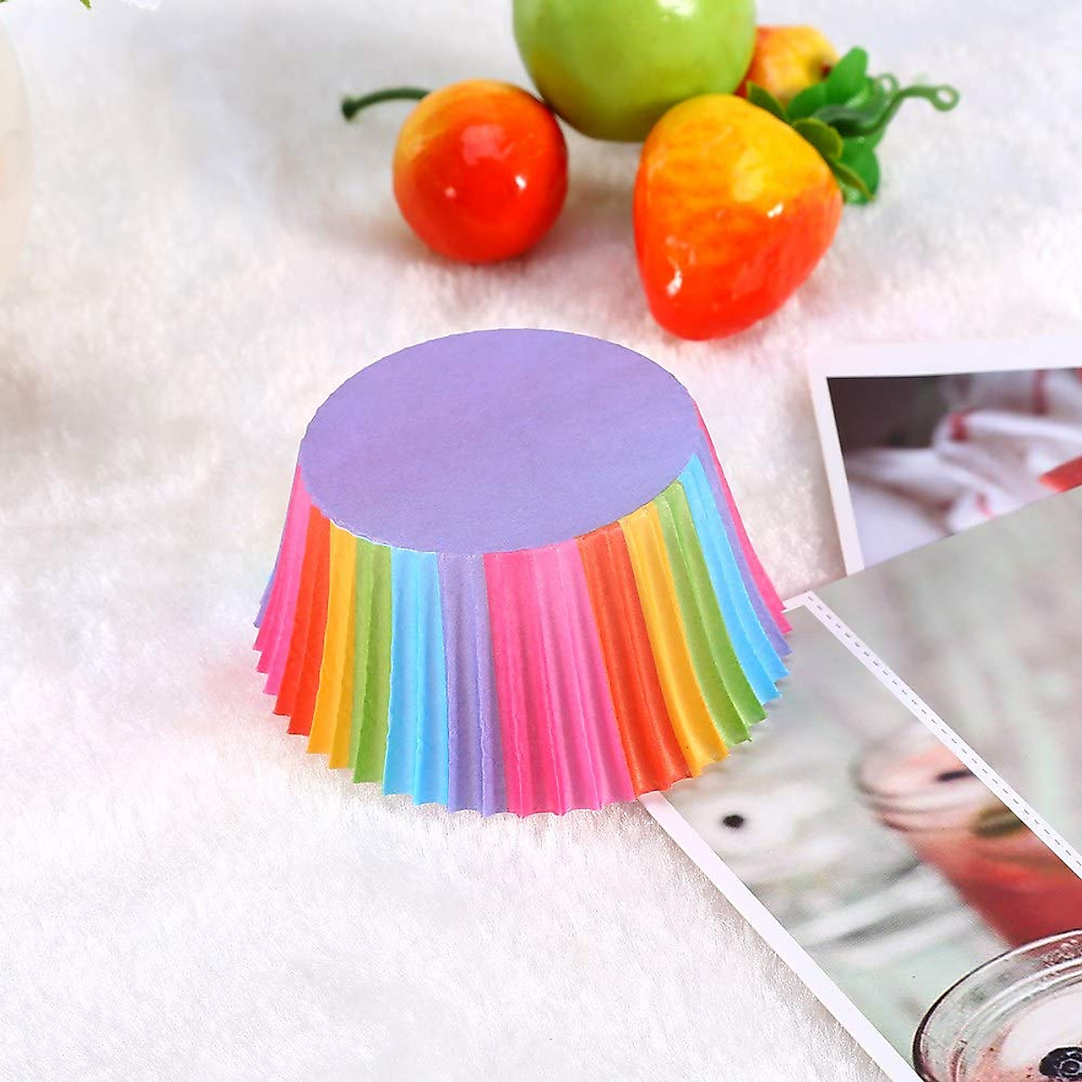 Cupcake Wrappers,100Pcs Rainbow Bright Standard Baking Cups Cupcake Liner Cupcake Paper Baking Cup Muffin Cases Cake