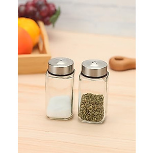 J&M Design Salt And Pepper Shakers Set Glass Bottle Stainless Steel Lid For Kitchen Tabletop Spice Seasoning Or Travel Set Of 2 Refillable Jar Dispenser Container Shaker