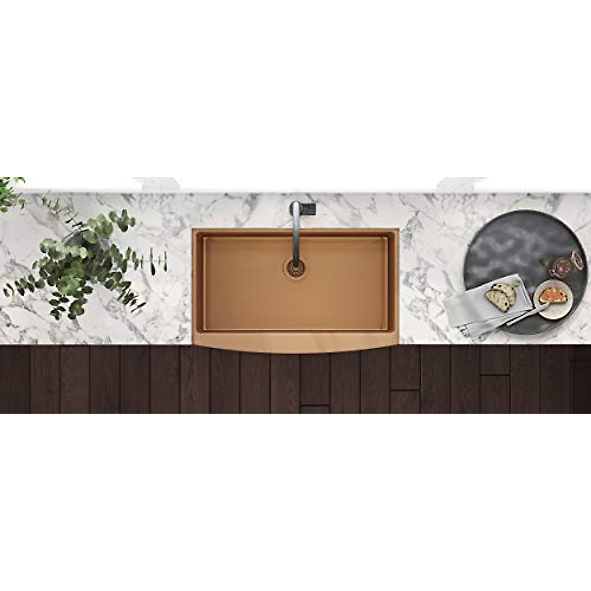 Ruvati Copper Tone 36-inch Apron-Front Farmhouse Kitchen Sink - Matte Bronze Stainless Steel Single Bowl - RVH9880CP