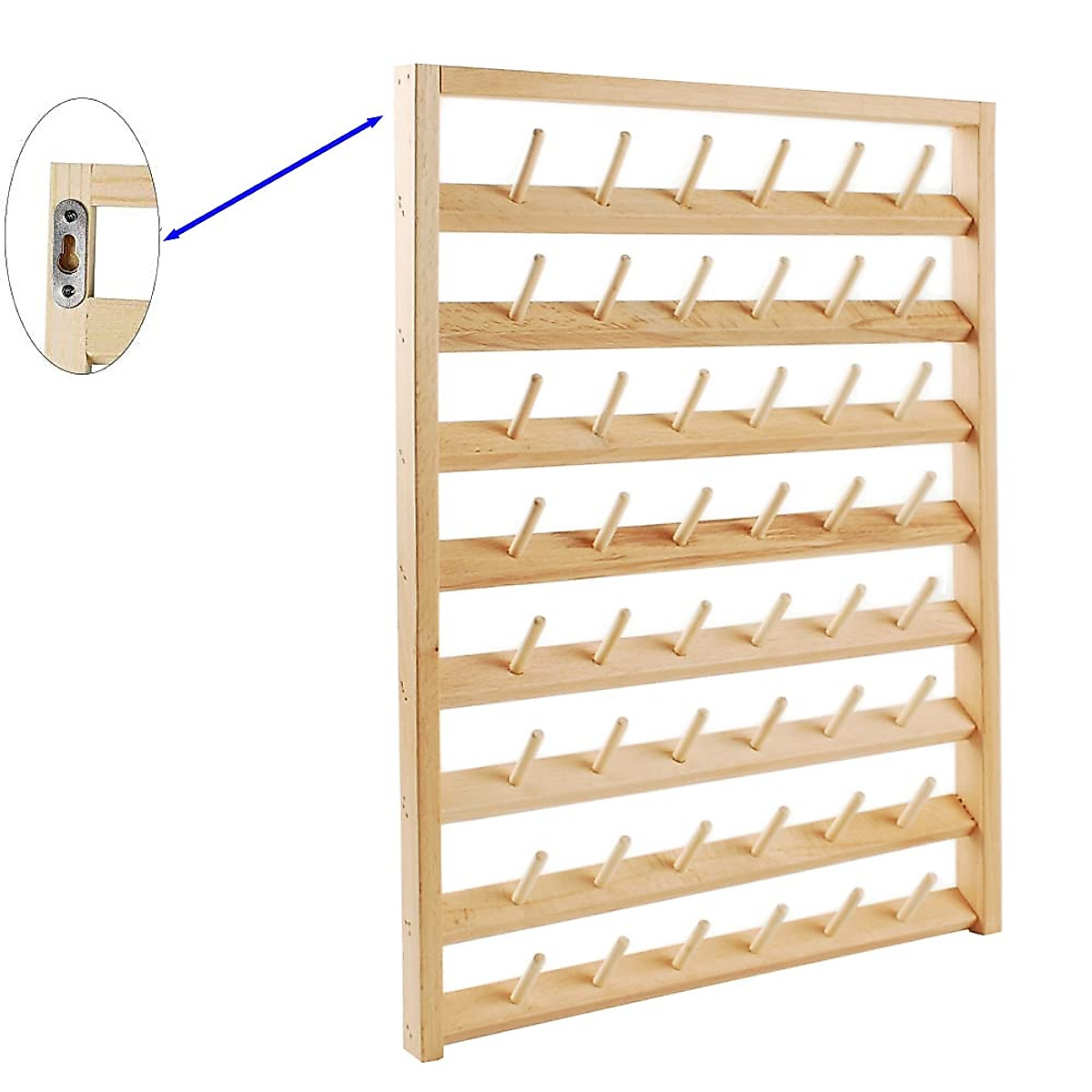 NW 48-Spools Wooden Thread Holder Sewing and Embroidery Thread Rack and Organizer Thread Rack for Sewing with Hanging Hooks for Wall