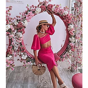 BELLA BARNETT Pink Two Piece Set for Women Puff Sleeve Dress Sexy Pink Cocktail Dress Women Corset Dress Pink Dress for Women
