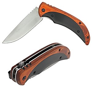 Armory Replicas Ash Woods Spring Assisted Pocket Knife - Durable Stainless Steel Blade, Wooden Handle, Liner Locking Mechanism