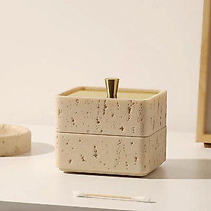 UMEONEVE Nordic yellow hole stone toothpick dental floss cotton swab storage box holder desktop decoration decoration luxury jewel box (Golden Lid)