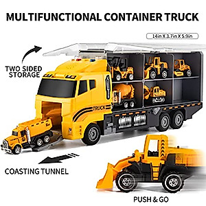 Toddler Toys for 3-9 Years Old Boys Construction Toys Car Double Side Transport Vehicle W/Play Mat, Die-cast Alloy Engineering Vehicle Gifts for Age 3 4 5 6 Kids Child Boys Girls Birthday Party Favor