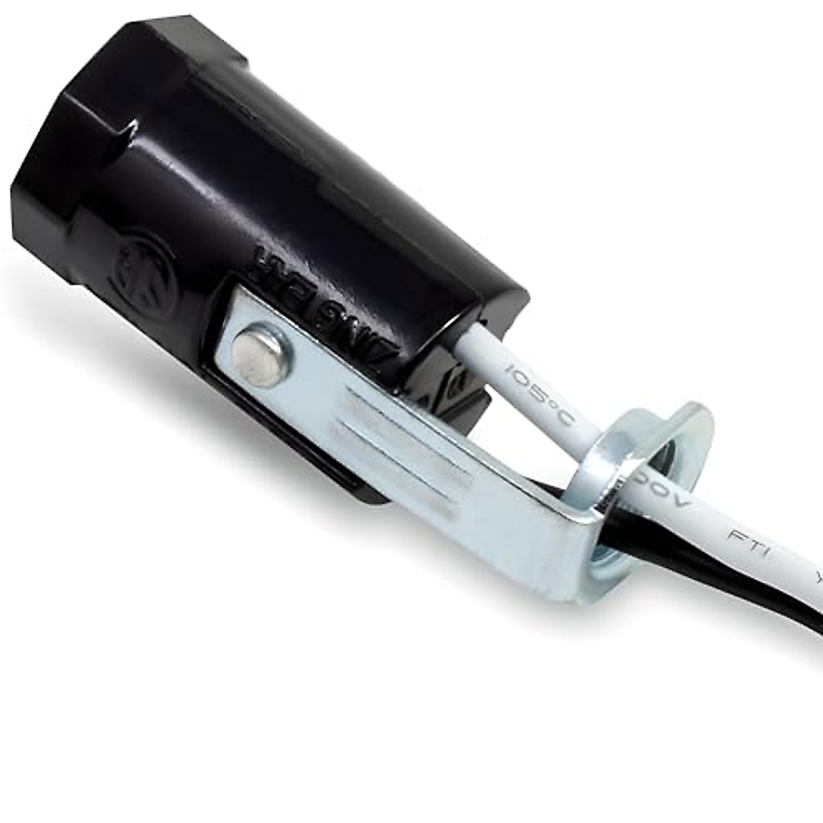 ZE-301B 2 Wire Pigtail Lamp Holder Keyless Phenolic E12 Small Candelabra Socket with 1/8F Hickey and 15 Inch Wire Leads 75W 125V for Ceiling Fans, Lamps, Chandeliers and Lighting Fixtures (1)