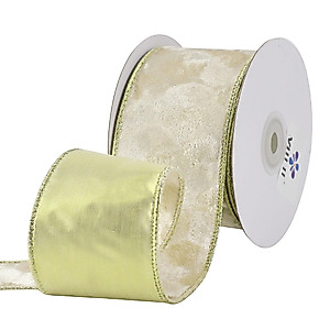 MEEDEE Ivory Velvet Ribbon with Gold Back Double Sided Christmas Wired Ribbon Cream Velvet Ribbon 2.5 Inch with 10 Yards Christmas Velvet Ribbon for Christmas Tree, Wreath Supplies, Crafts Bow