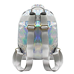 MOSSTYUS Holographic Backpack Hologram Laser Small Travel Casual Daypack Satchel Purse for Women,Silver