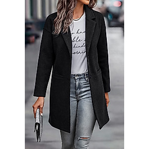 PRETTYGARDEN Women's 2024 Plaid Shacket Jacket Casual Button Wool Blend Winter Tartan Trench Coat With Pockets (Solid Black,Large)