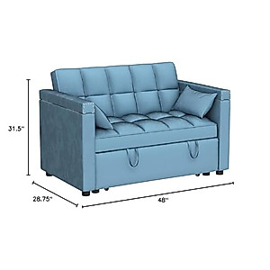 ORRD Convertible Sofa Bed, 3-in-1 Multi-Functional Velvet Sleeper Couch Pull-Out Bed, 48'' Bed Chaise Lounge with Adjustable Backrest and Pillows, Hidden Side Table for Living Room, Small Space