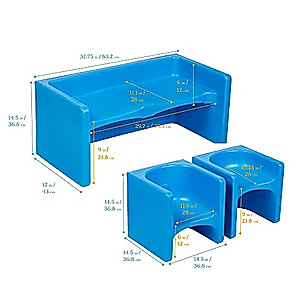ECR4Kids Tri-Me Table and Cube Chair Set, Multipurpose Furniture, Blue, 3-Piece