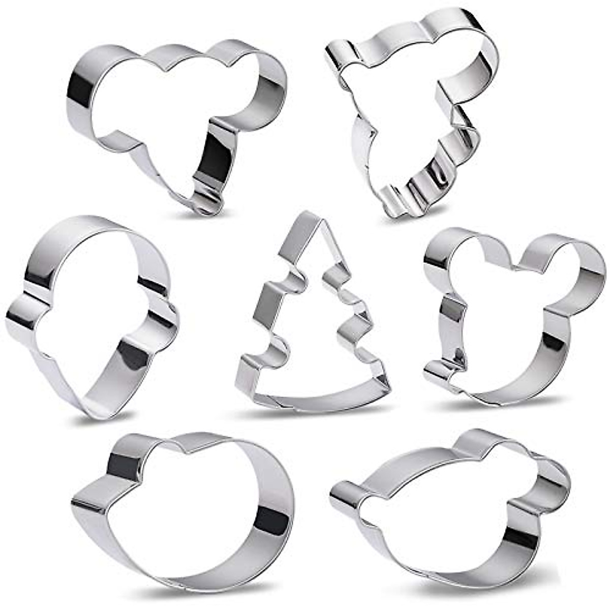 Cute Mouse Shaped Cookie Cutters Set of 7 pcs, Stainless Steel Mice Head Rat Cheese Series Fondant Cut-outs Set Baking DIY Molds