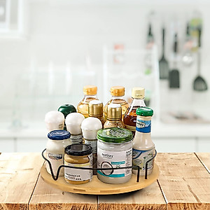 simesove Lazy Susan Turntable 10inch Bamboo Spinning Spice Rack Holder Kitchen Cabinet Counter Top Organizer 360 Degree Turntable Turning Table (Bamboo, 10" (1 Tier))