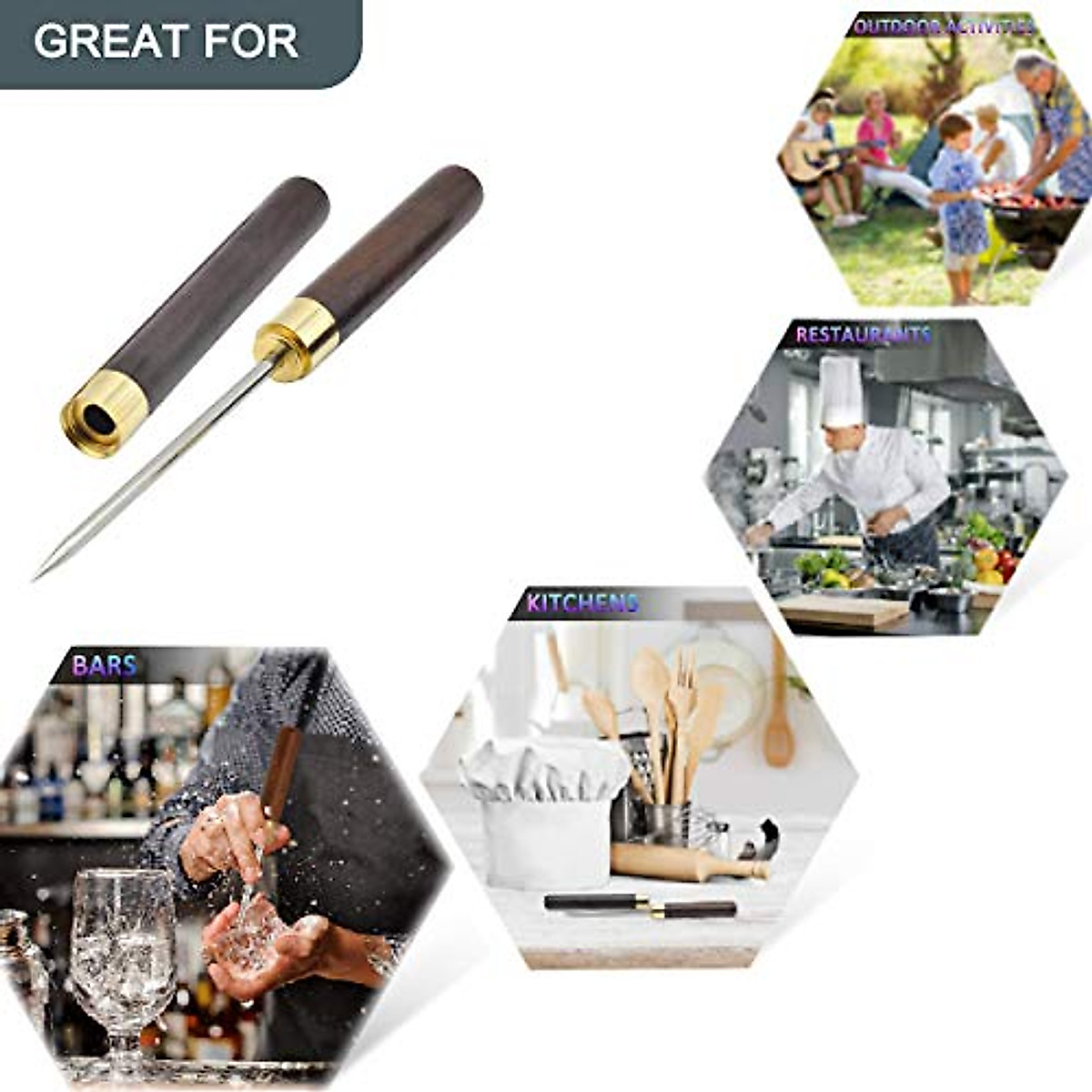 Ice Picks in Gift Box - Premium Stainless Steel Ice Picks Kitchen Tool with Wooden Handle Safety Cover Portable for Bars Restaurant Home Bartender Picnics Camping, 1PCS (EbonyWood 9")